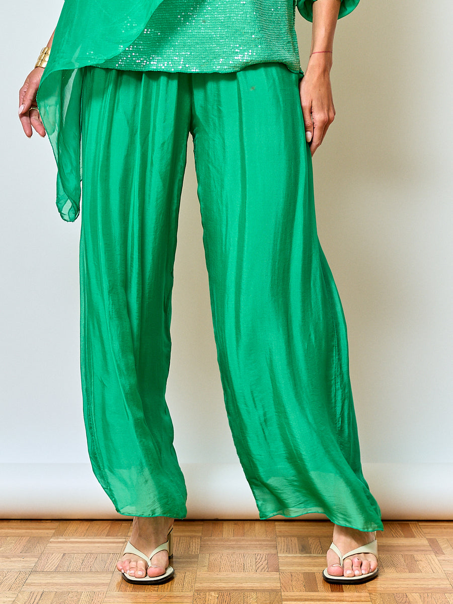 Pantalon seda Verde – Paulina Massoud